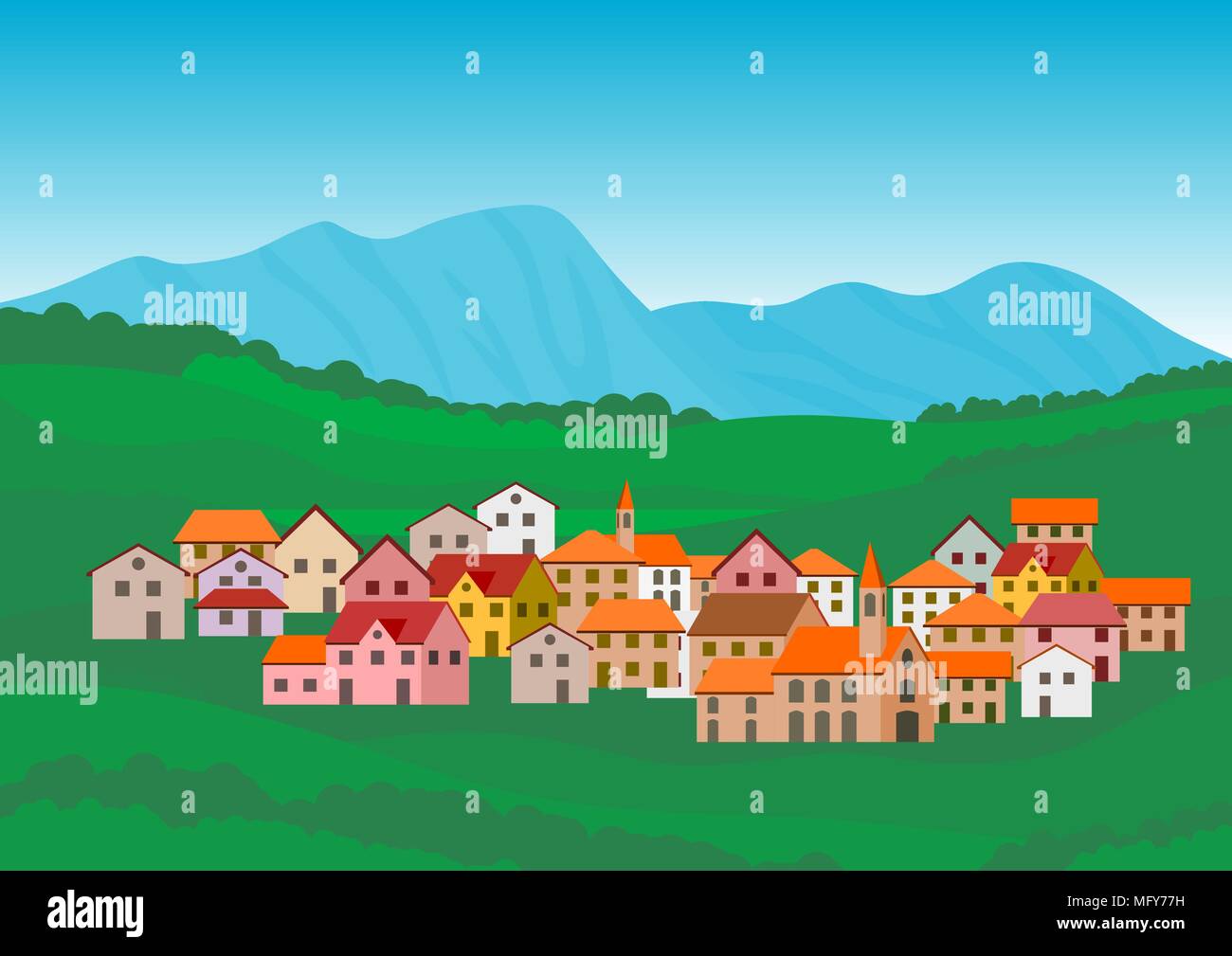 Background with landscape with village. Vector illustration Stock ...