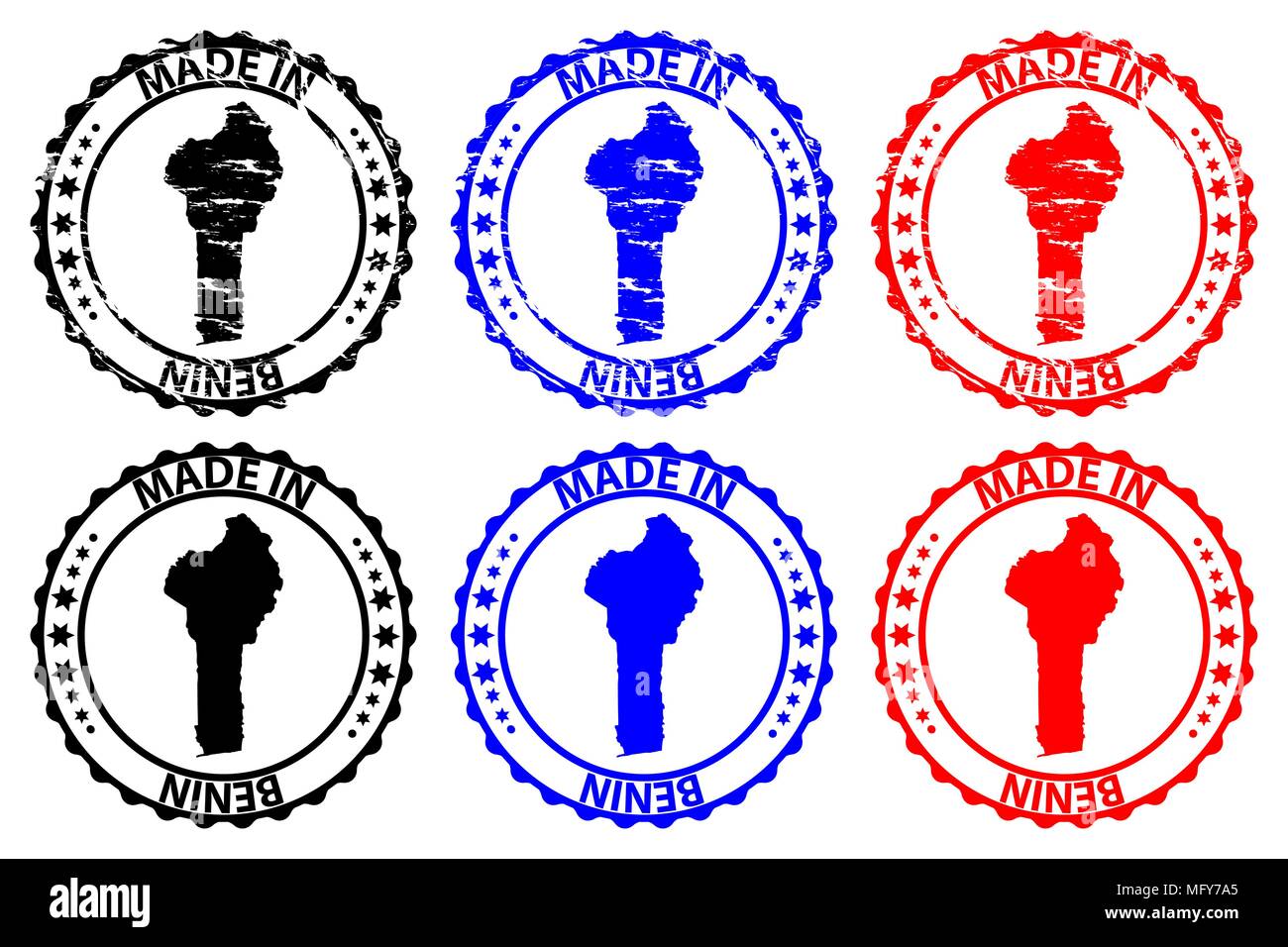 Made in Benin - rubber stamp - vector, Benin map pattern - black, blue ...