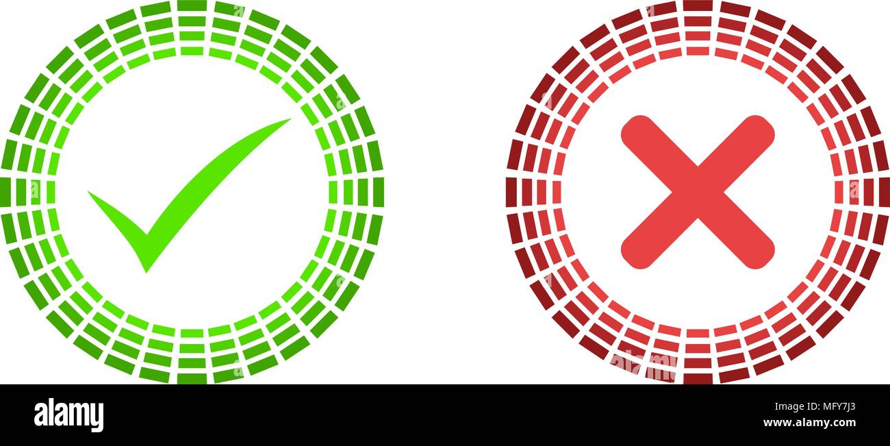 Thin line check mark icons. Green tick and red cross checkmarks flat ...