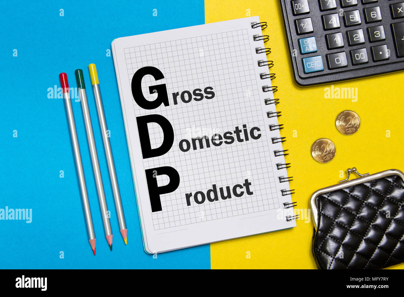 Gross domestic product notes in the notebook on the Desk in the office ...