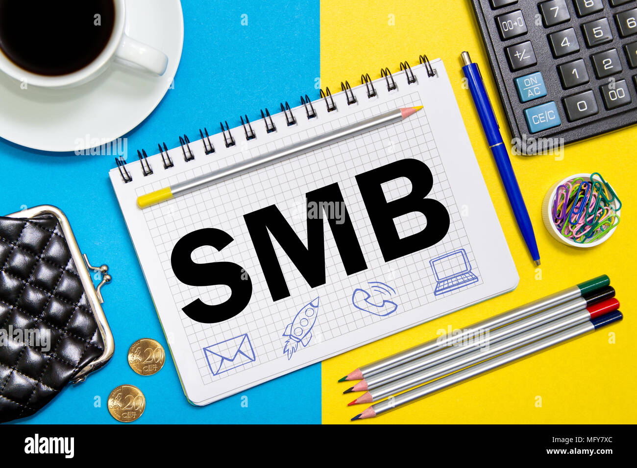 SMB notes in the notebook on the Desk in the office Desk. Business ...