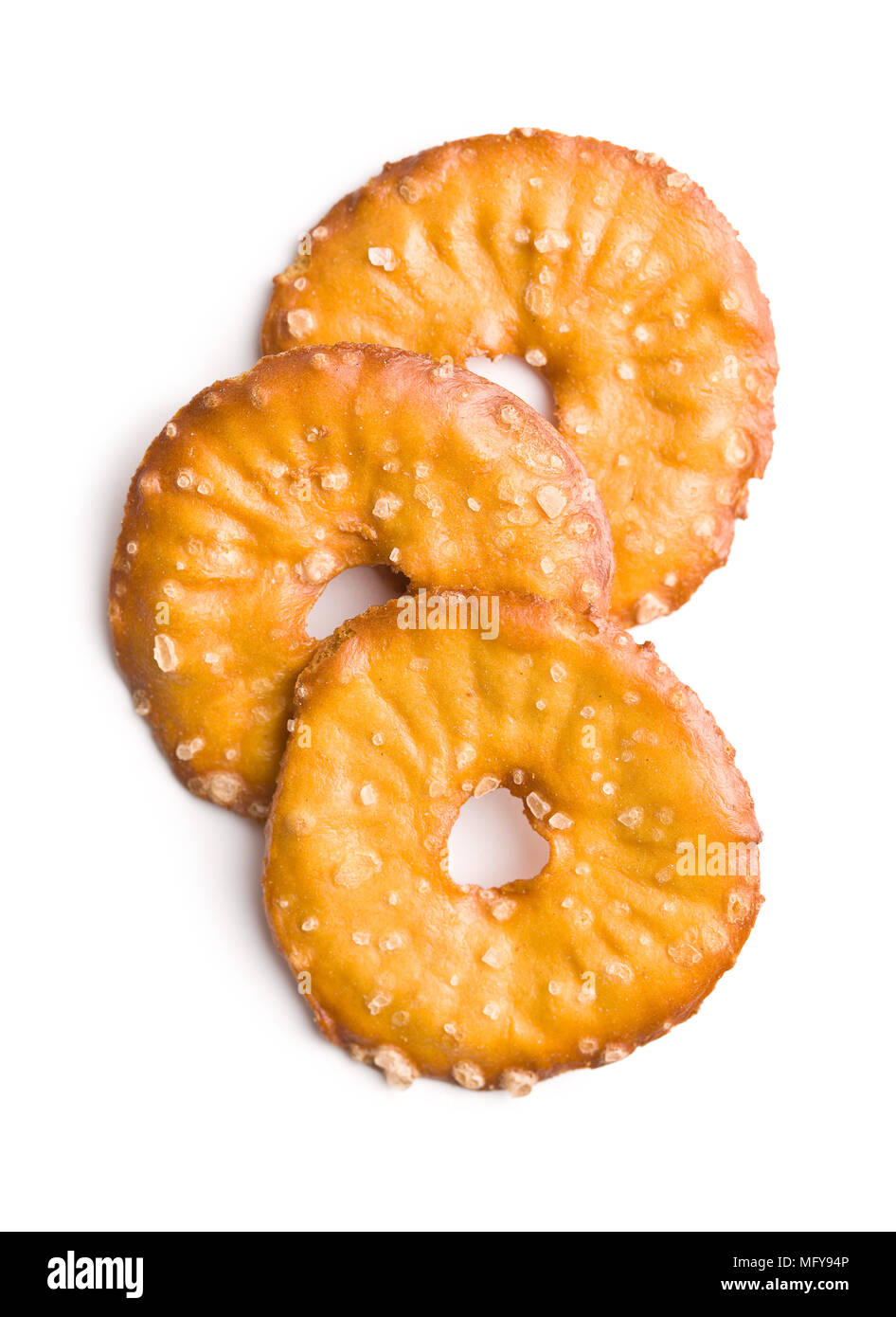 Round salty pretzels isolated on white background Stock Photo - Alamy