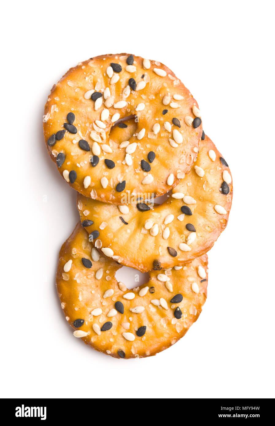 Round salty pretzels isolated on white background Stock Photo - Alamy
