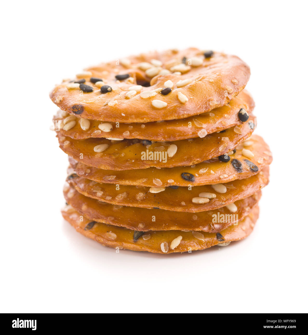 Round salty pretzels isolated on white background Stock Photo - Alamy