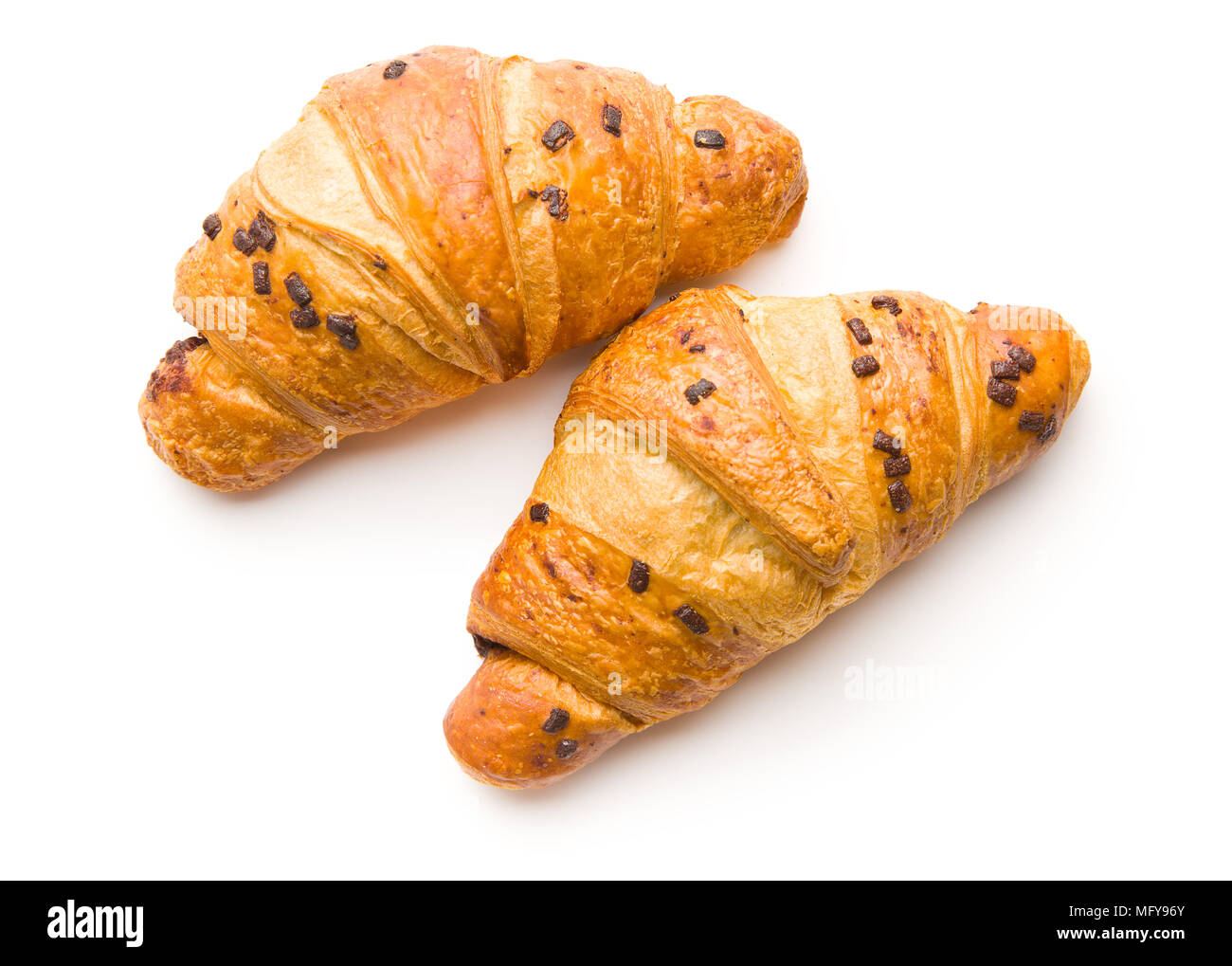 Two croissants with chocolate crumbs isolated on white background Stock ...