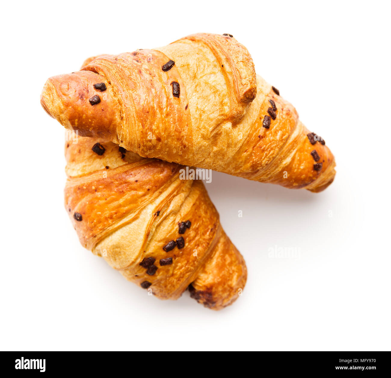 Two croissants with chocolate crumbs isolated on white background Stock ...