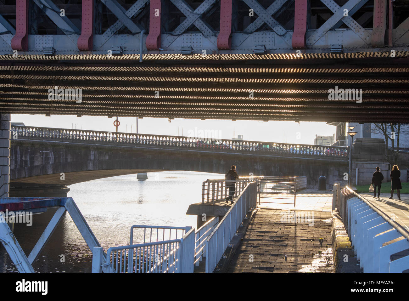 Looking towards the King George V road bridge from under the railway ...