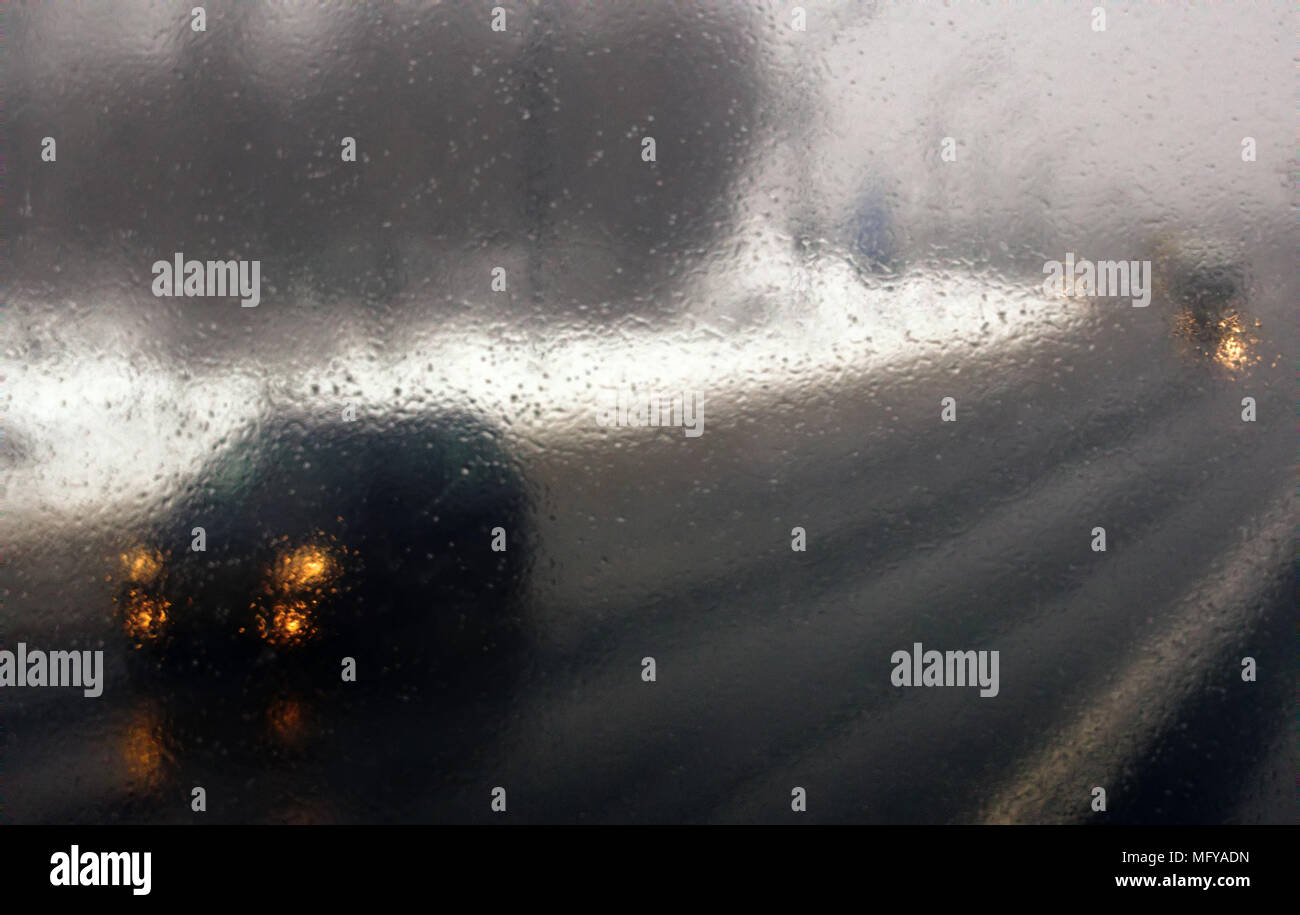 cars on highway, winter fog and poor visibility and depressing ...