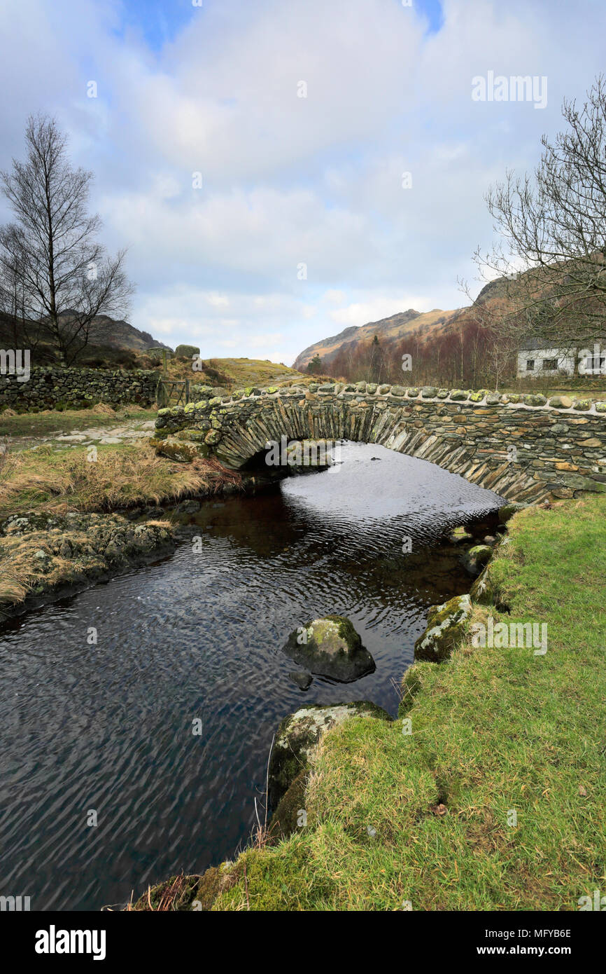 Packhorse stone bridge over Watendlath Beck, Watendlath Tarn, Lake ...