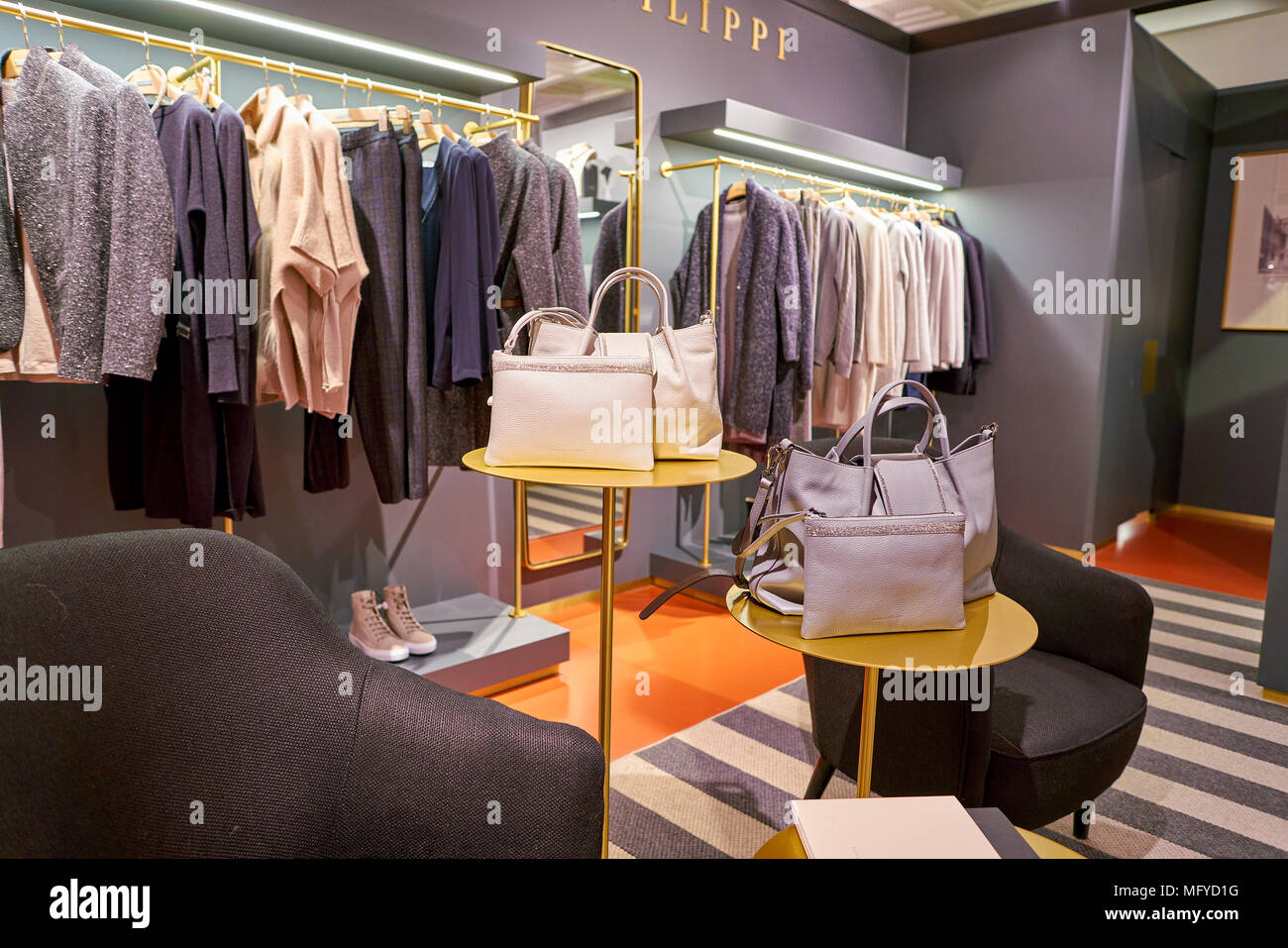 ROME, ITALY - CIRCA NOVEMBER, 2017: Fabiana Filippi clothing on display ...
