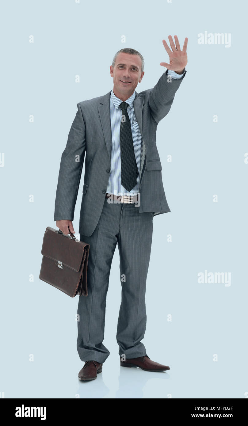 confident businessman making a welcoming hand gesture Stock Photo - Alamy