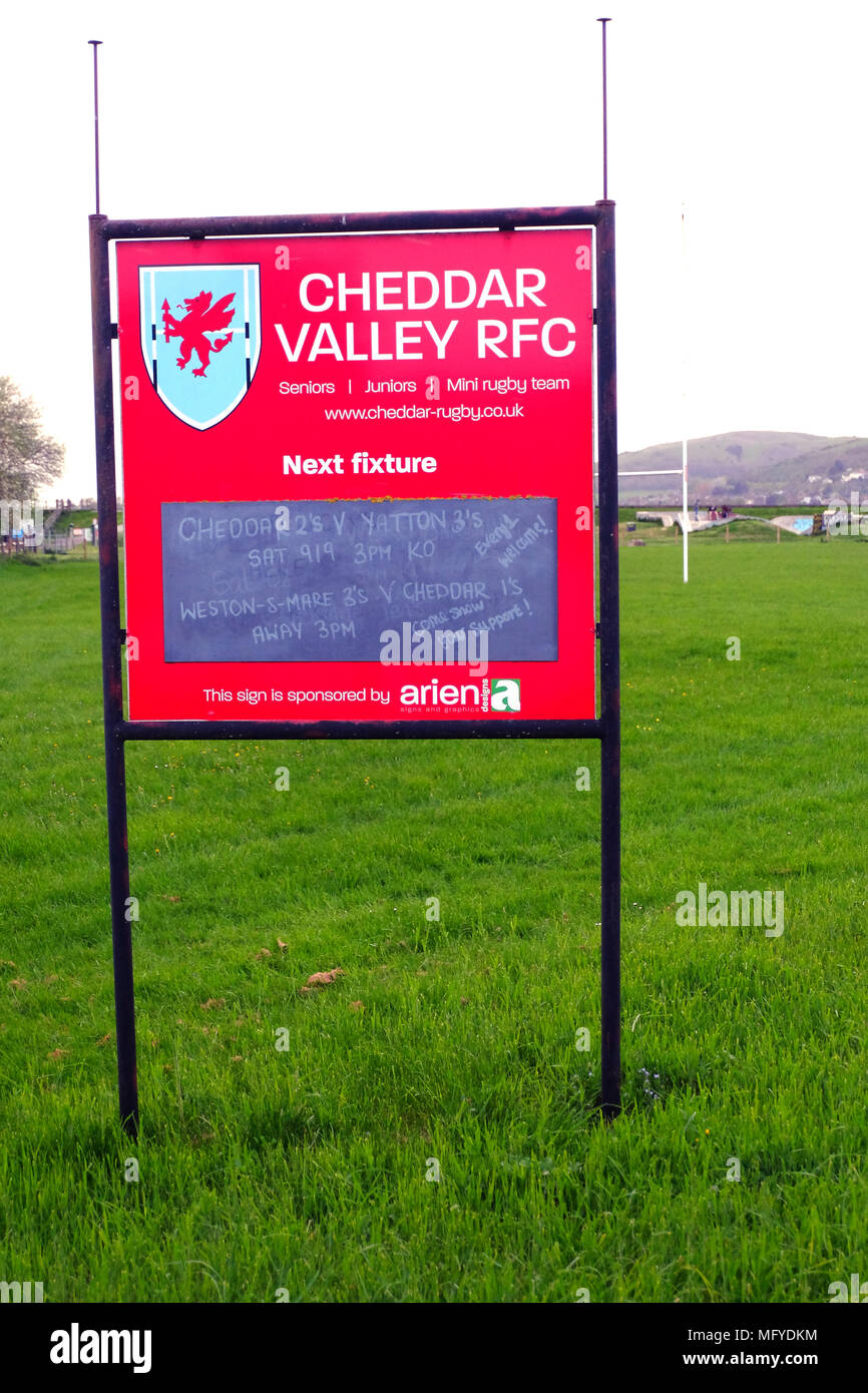 April 2018 - Fixtures sign and notice board for Cheddar Valley RFC ...