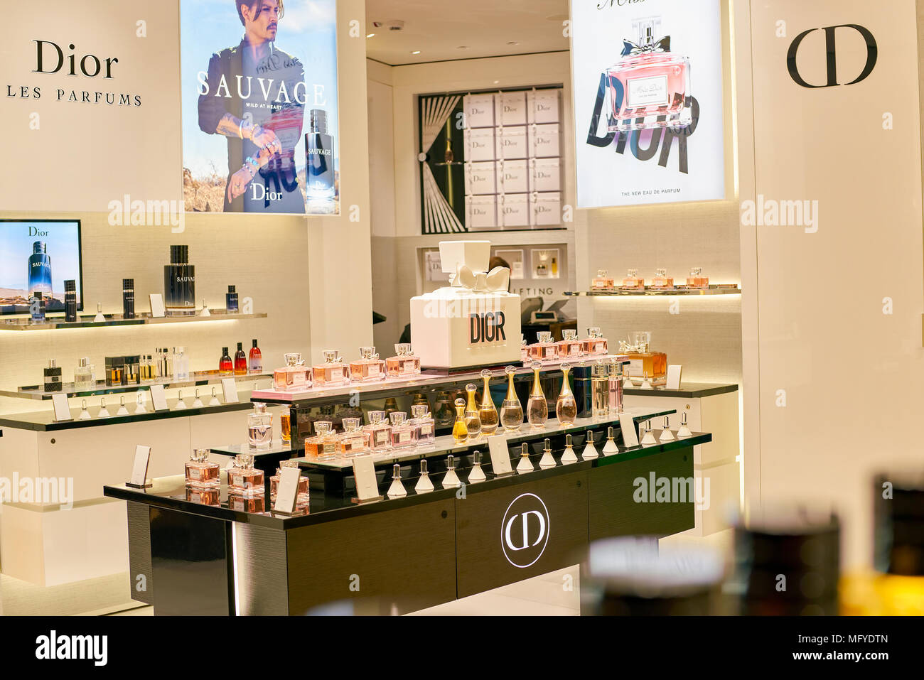 ROME, ITALY - CIRCA NOVEMBER, 2017: bottles of Dior fragrance sit on ...