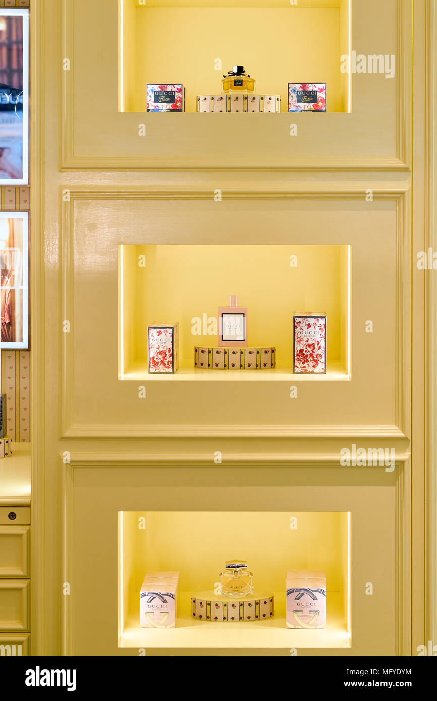 ROME, ITALY - CIRCA NOVEMBER, 2017: bottles of Gucci fragrance sit on ...