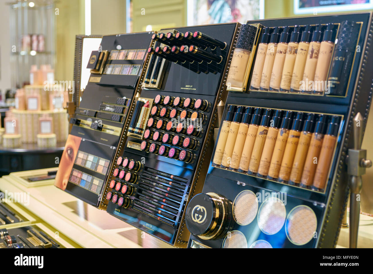 ROME, ITALY - CIRCA NOVEMBER, 2017: Gucci beauty products sit on ...