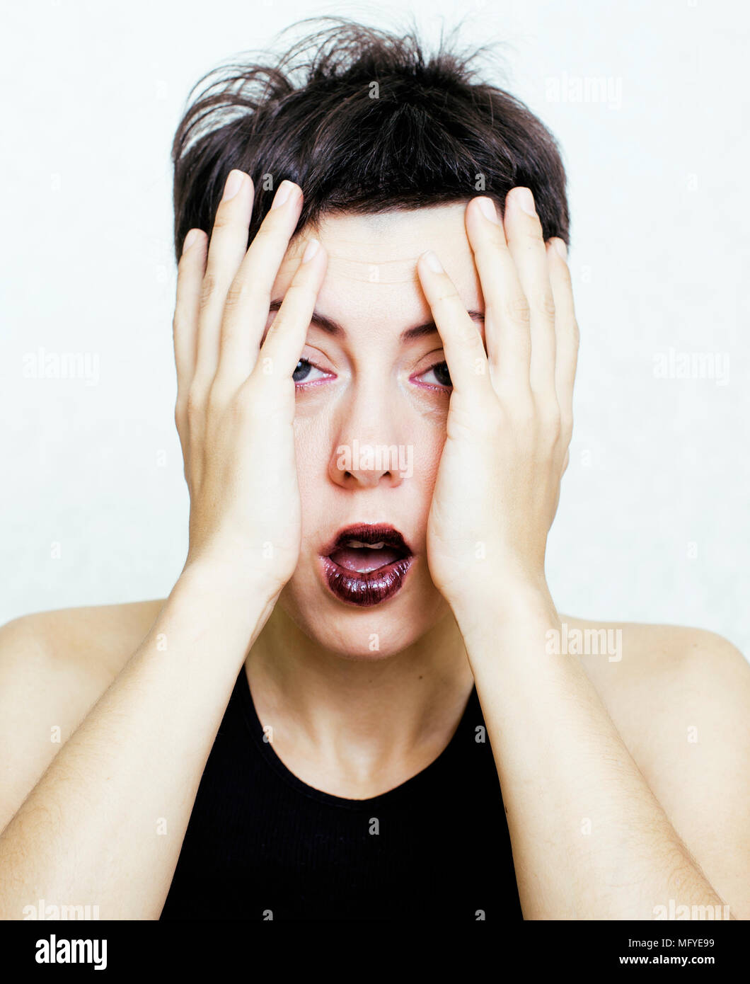 problem depressed teenage with messed hair and sad face Stock Photo - Alamy