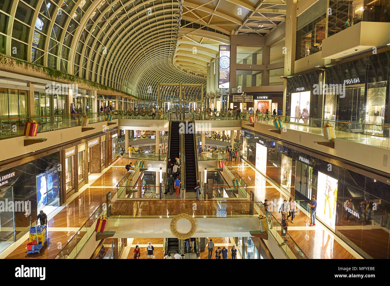 SINGAPORE - NOVEMBER 07, 2015: inside of The Shoppes at Marina Bay ...