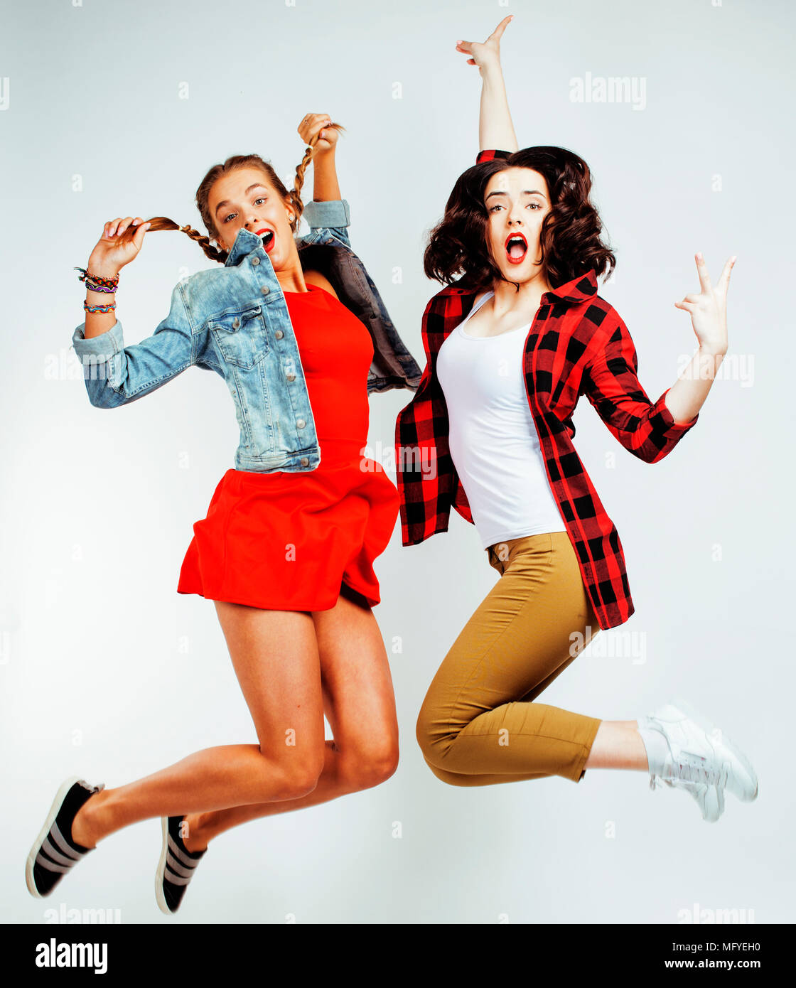 best friends teenage girls together having fun, posing emotional on ...