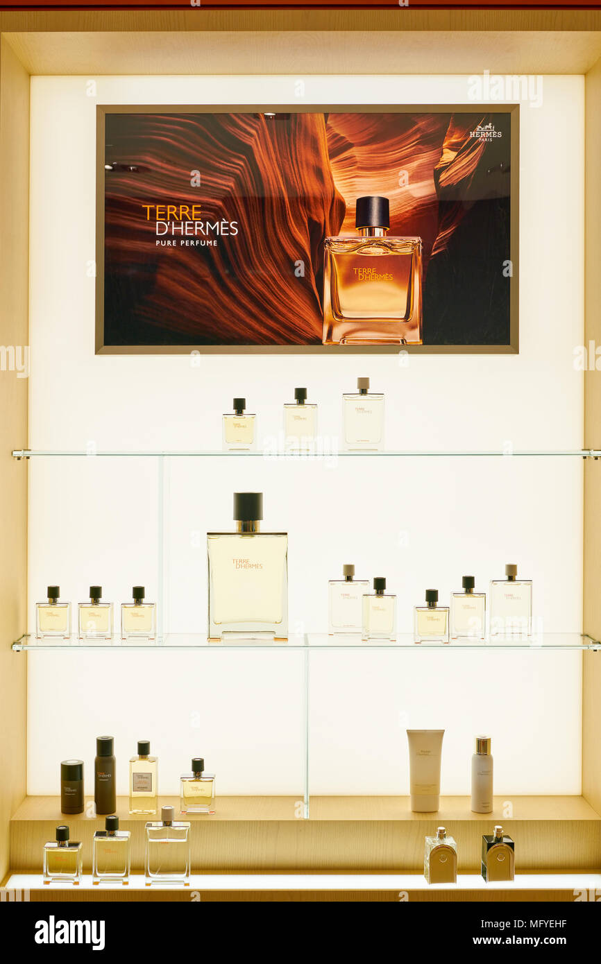 ROME, ITALY - CIRCA NOVEMBER, 2017: bottles of Hermes fragrance sit on ...