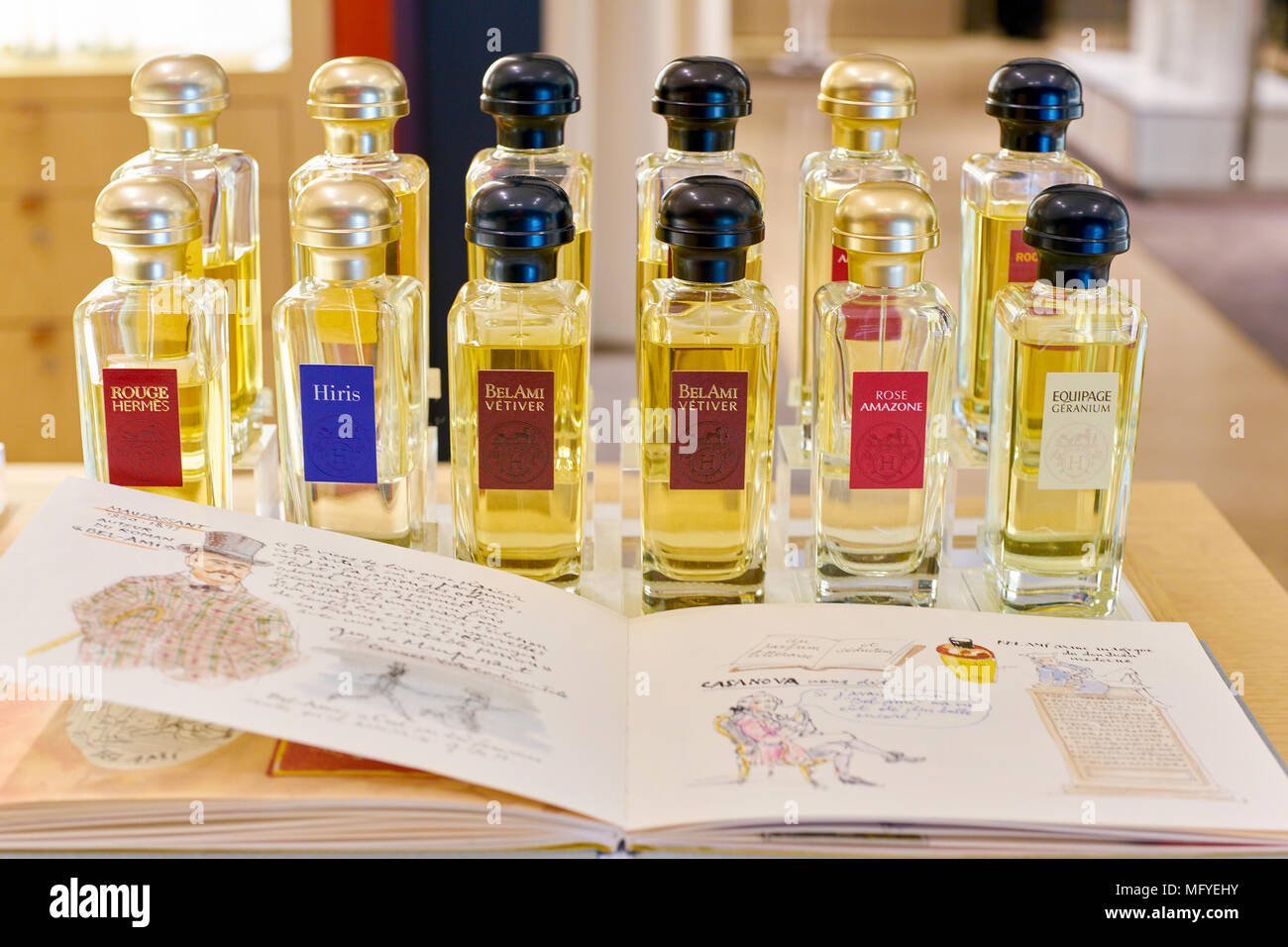 ROME, ITALY - CIRCA NOVEMBER, 2017: bottles of Hermes fragrance sit on ...