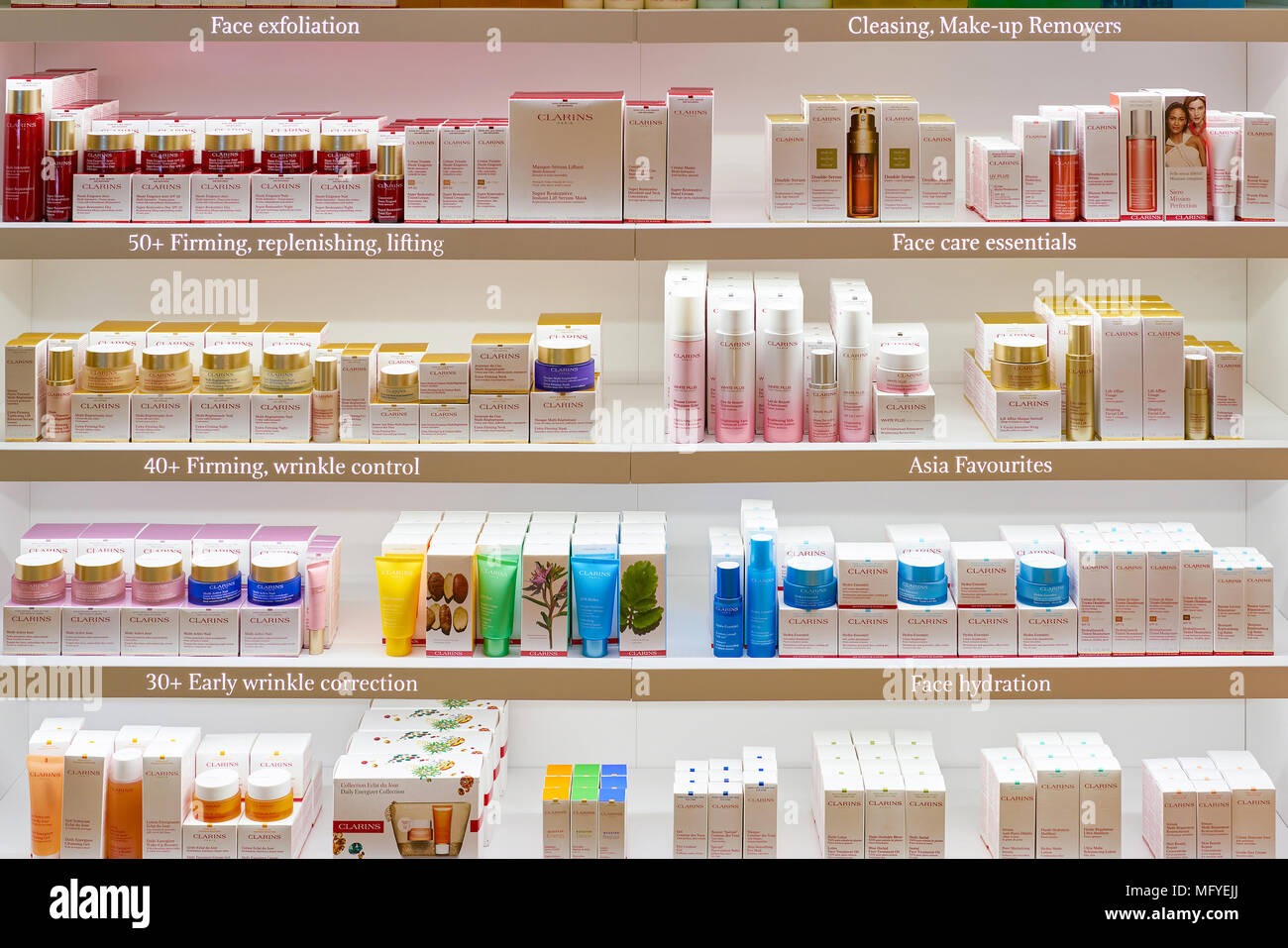 ROME, ITALY - CIRCA NOVEMBER, 2017: Clarins beauty products sit on ...