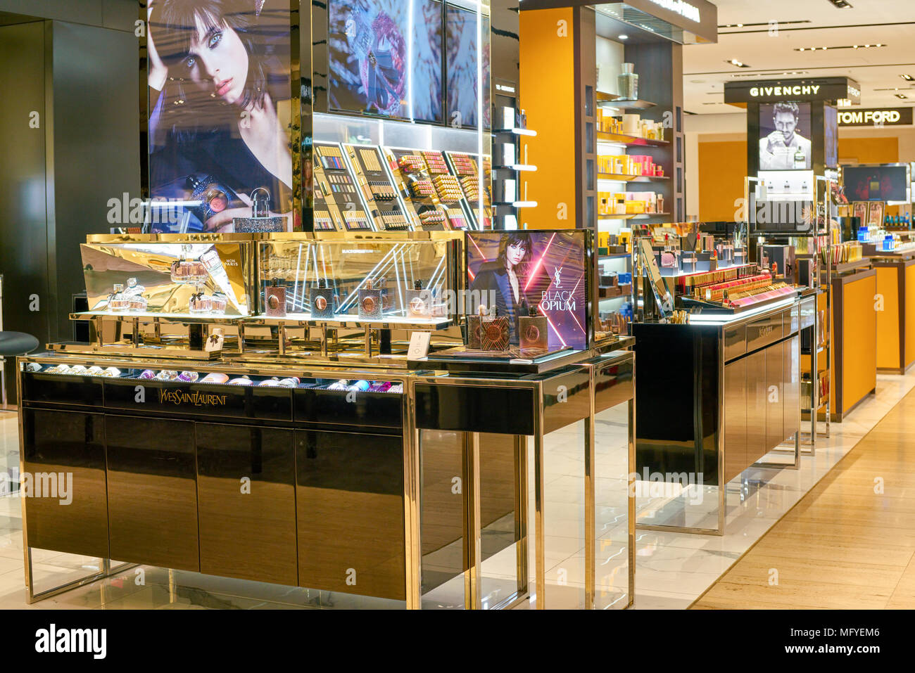 ROME, ITALY - CIRCA NOVEMBER, 2017: Yves Saint Laurent cosmetics sit on ...