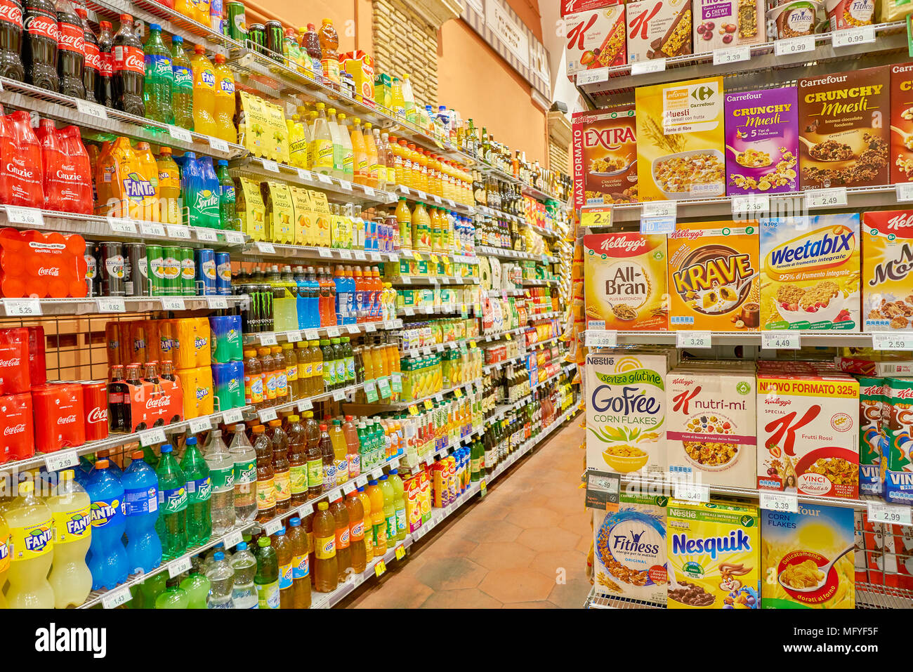 ROME, ITALY - CIRCA NOVEMBER 2017: inside Carrefour Express store in ...
