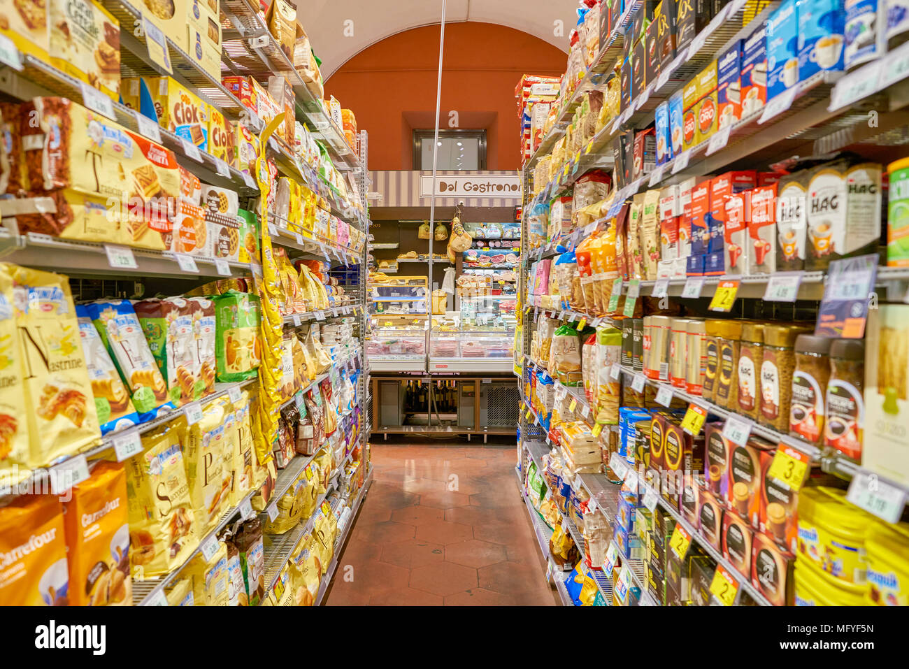 ROME, ITALY - CIRCA NOVEMBER 2017: inside Carrefour Express store in ...