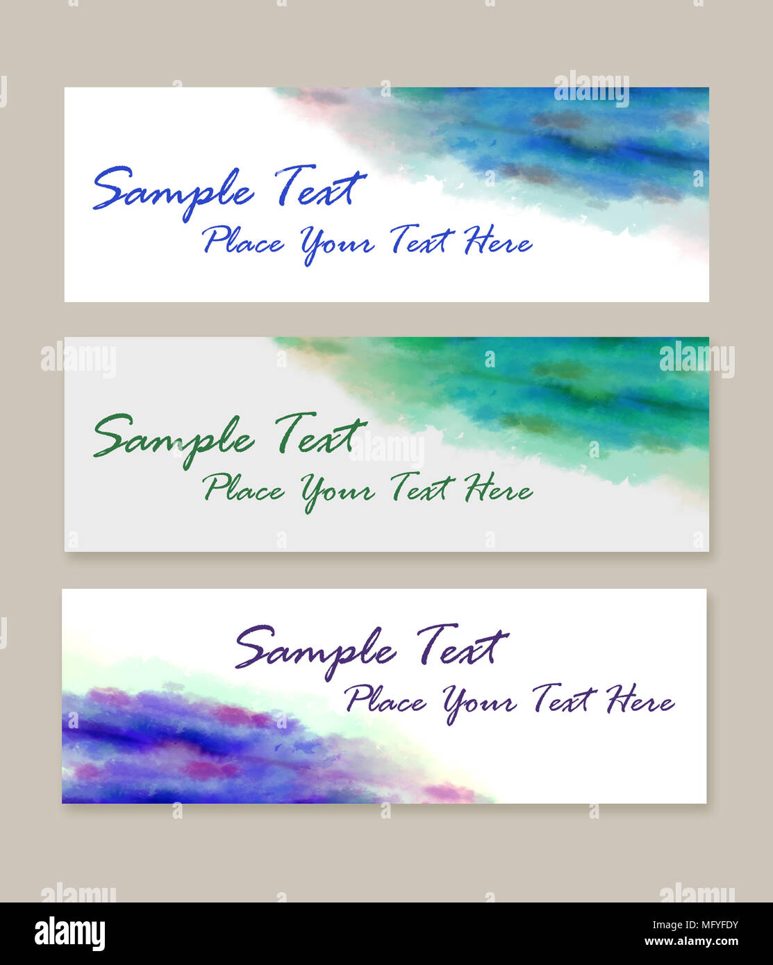 Set of Horizontal Banners with Watercolor Brush Strokes. Blue, Green ...