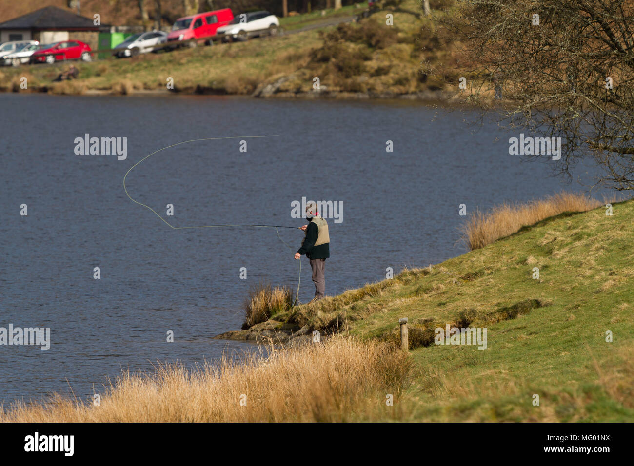 Fly Fishing. . Llyn Clywedog Reservoir.. Powys. Wales Stock Photo - Alamy
