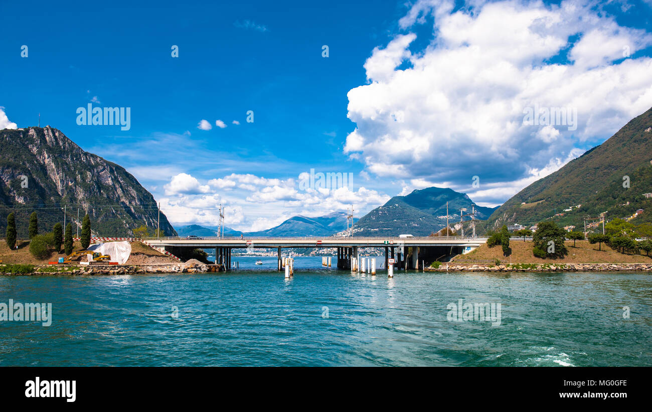 Bridge over tha Lake of Lugano, Switzerland Stock Photo - Alamy
