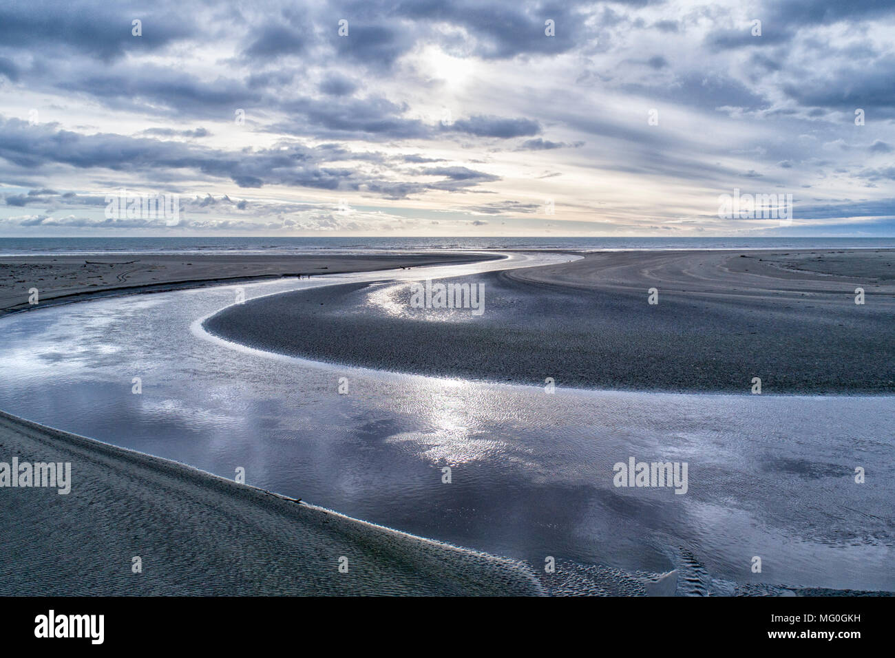 River outlet at beach, Waikawa, Manawatu. New Zealand Stock Photo - Alamy