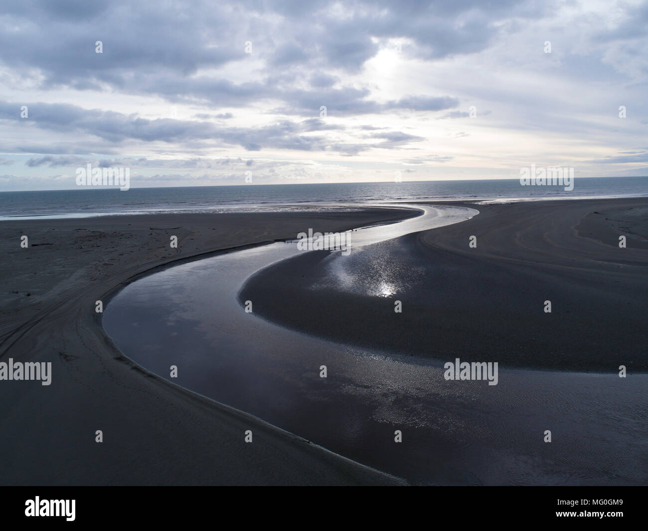 River outlet at beach, Waikawa, Manawatu. New Zealand Stock Photo - Alamy