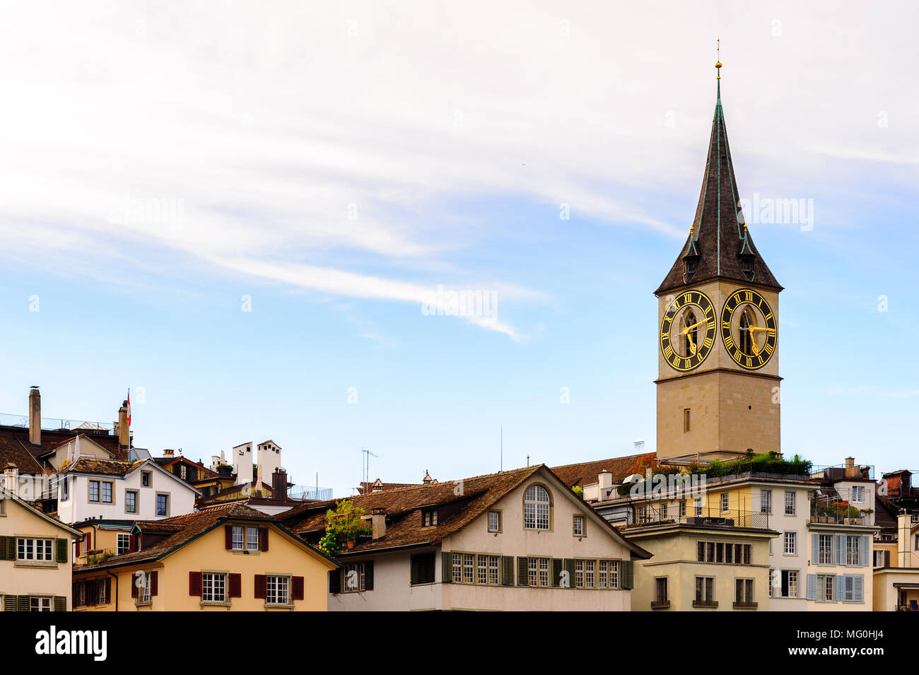 St. Peter church clock tower, Switzerland Stock Photo - Alamy
