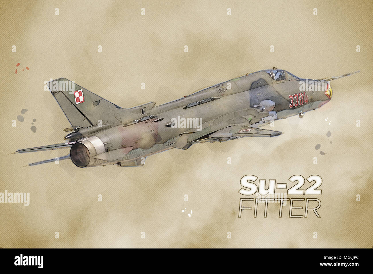 Mixed art style illustration of a Polish Air Force Sukhoi Su-22 Fitter ...