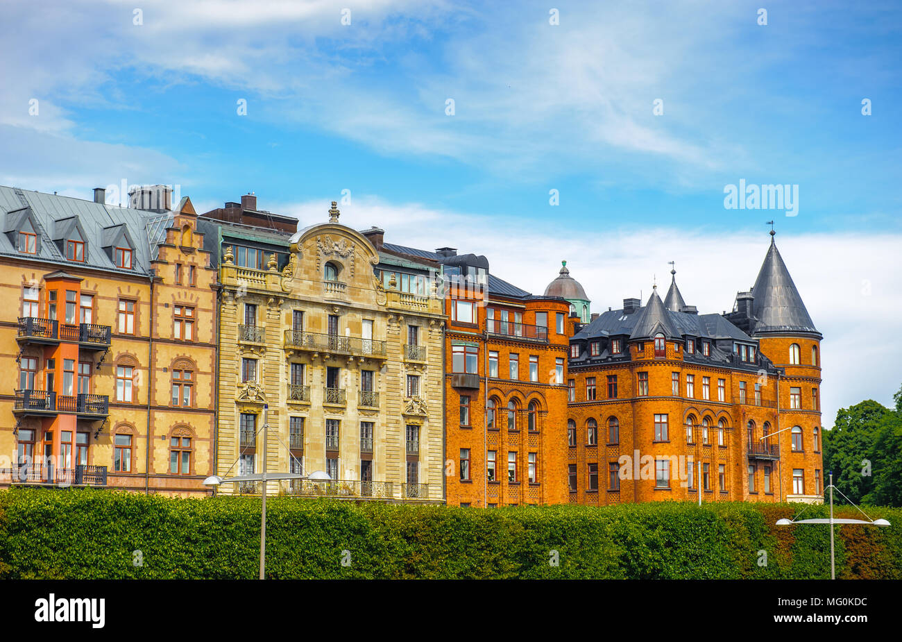 Yellow and red architecture of the capital of Sweden, Stockholm Stock ...