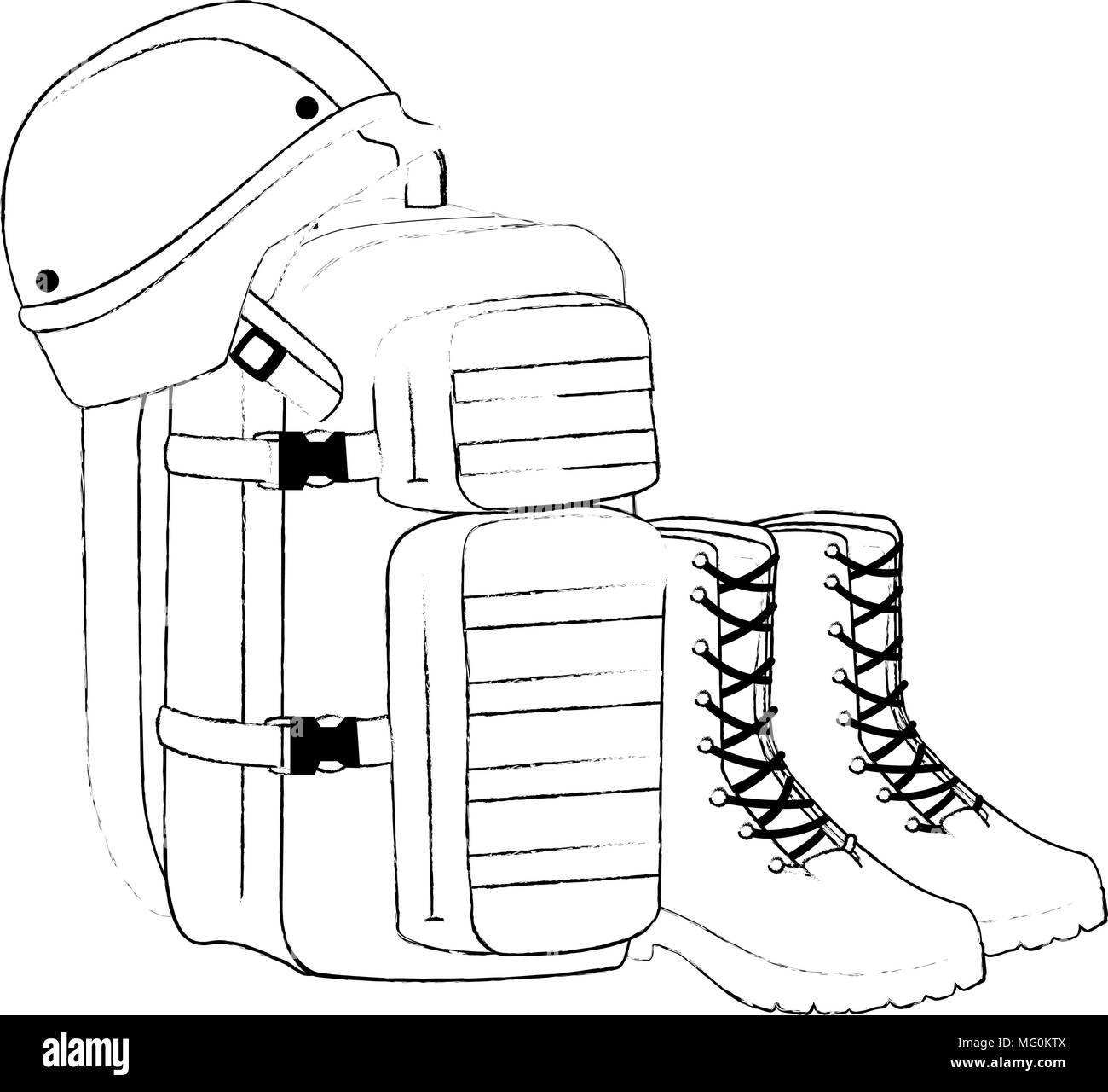 military bag with boots and helmet vector illustration design Stock ...