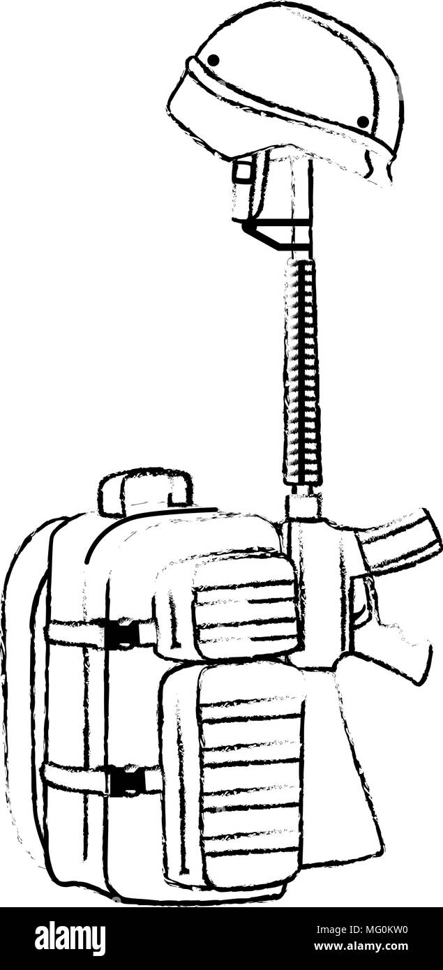 military bag with rifle and helmet vector illustration design Stock ...