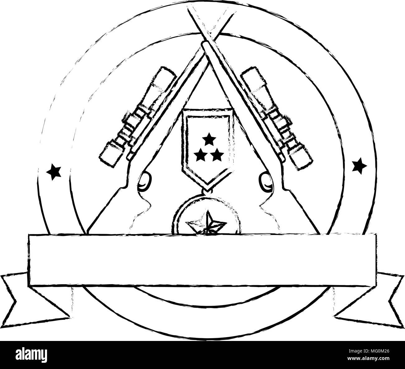 sniper rifles with medal emblem vector illustration design Stock Vector ...