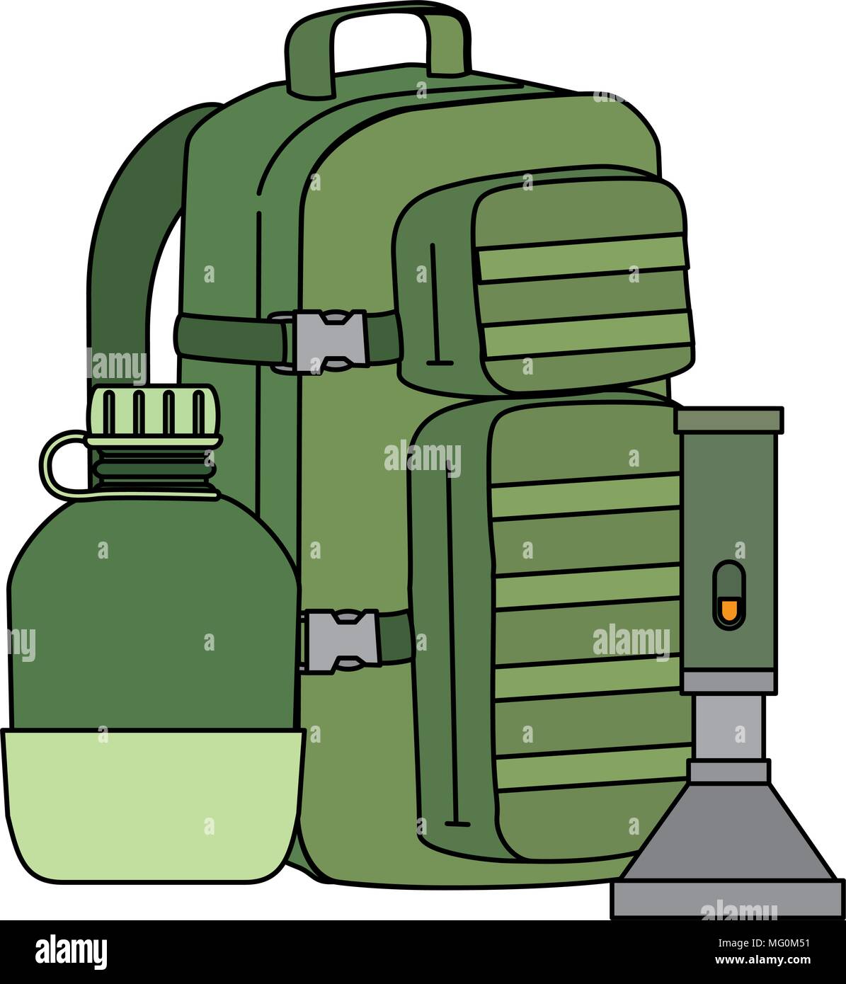 military bag with canteen and lantern vector illustration design Stock ...