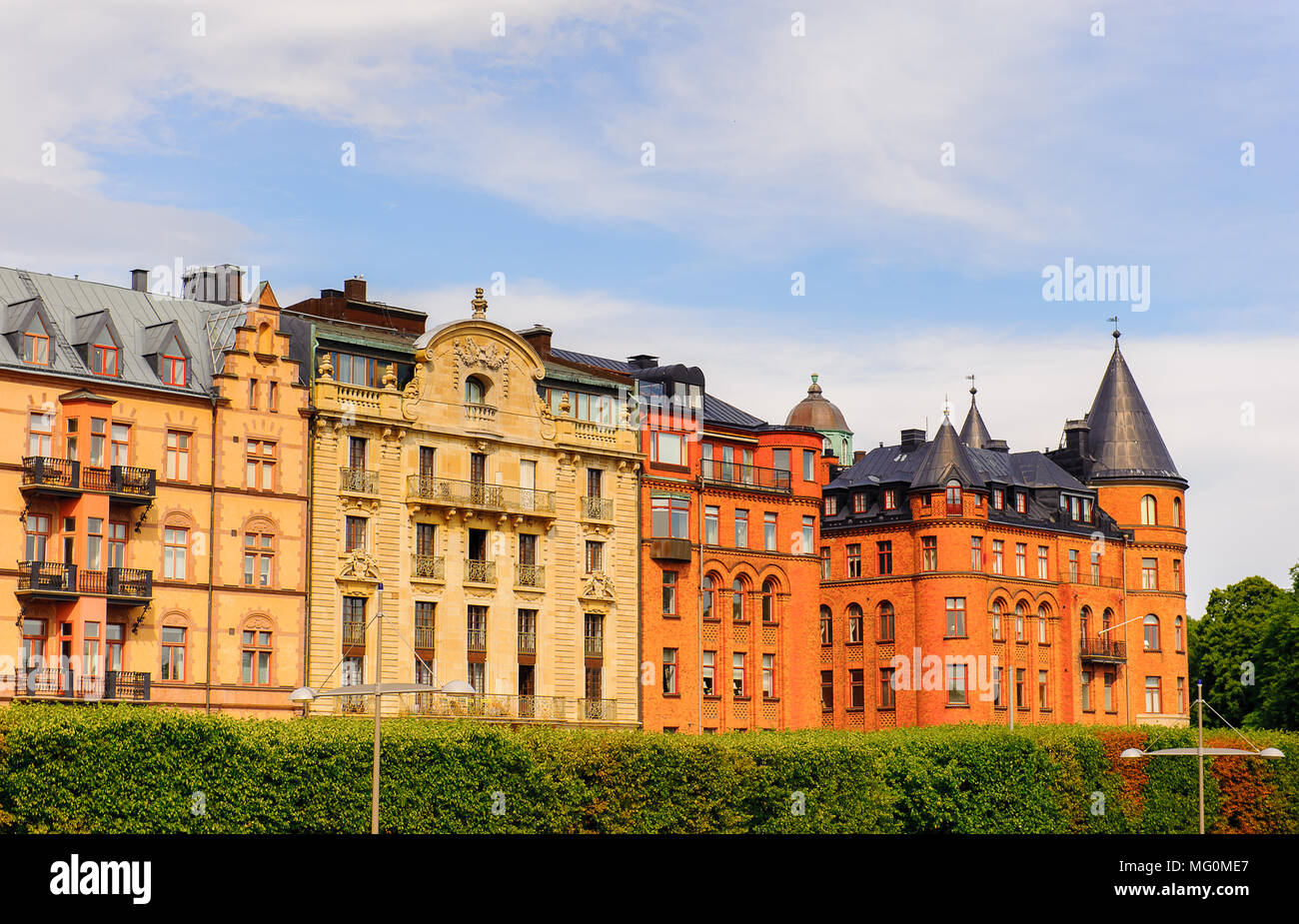 Yellow and red architecture of the capital of Sweden, Stockholm Stock ...