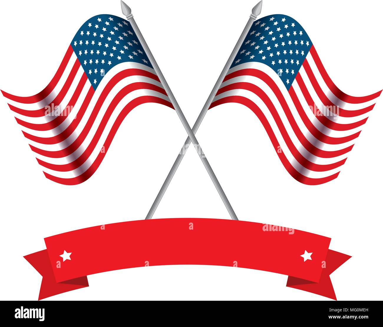 united states of america flags crossed with ribbon vector illustration ...