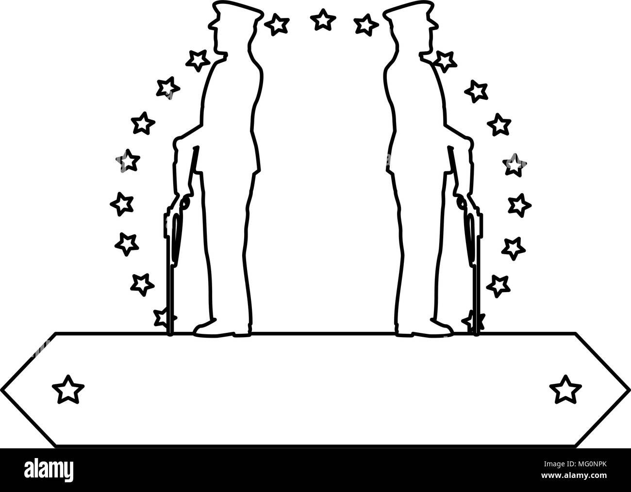 military in ceremony with rifle and stars emblem vector illustration ...