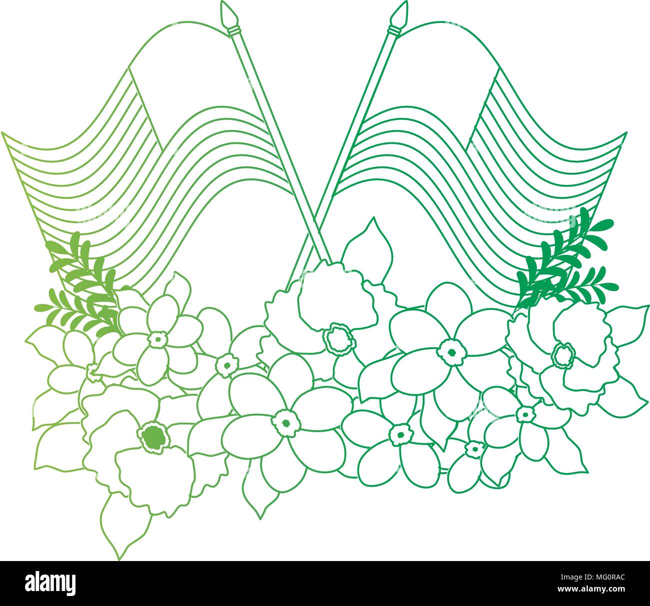 floral decoration with usa flags frame vector illustration design Stock ...