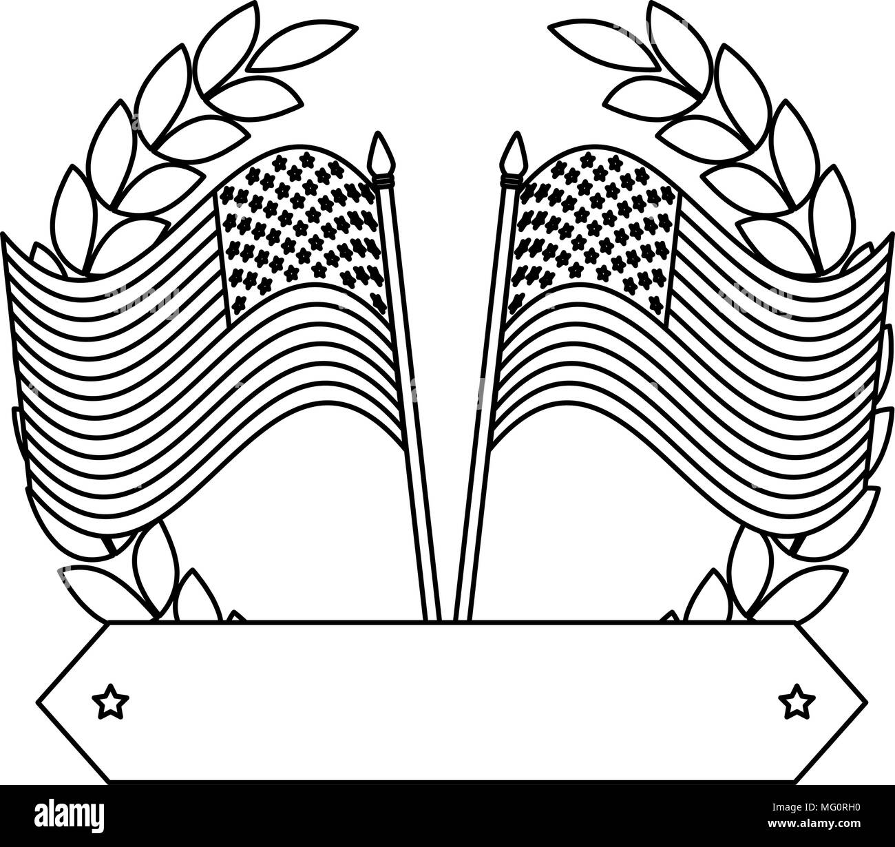 united states of america flags crossed with ribbon vector illustration ...