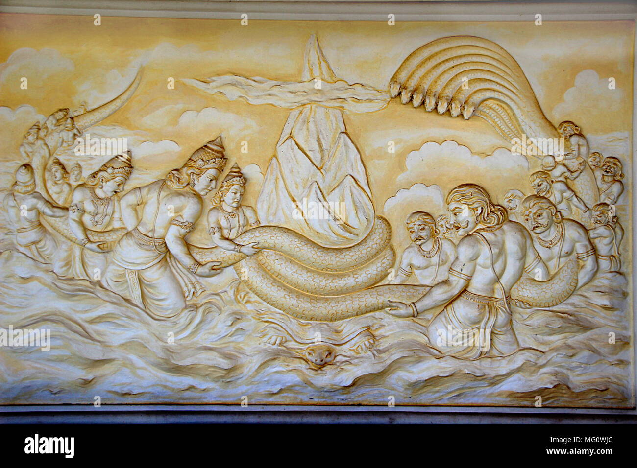 Depiction of Samudra Manthana (churning of ocean) by deities and demons ...