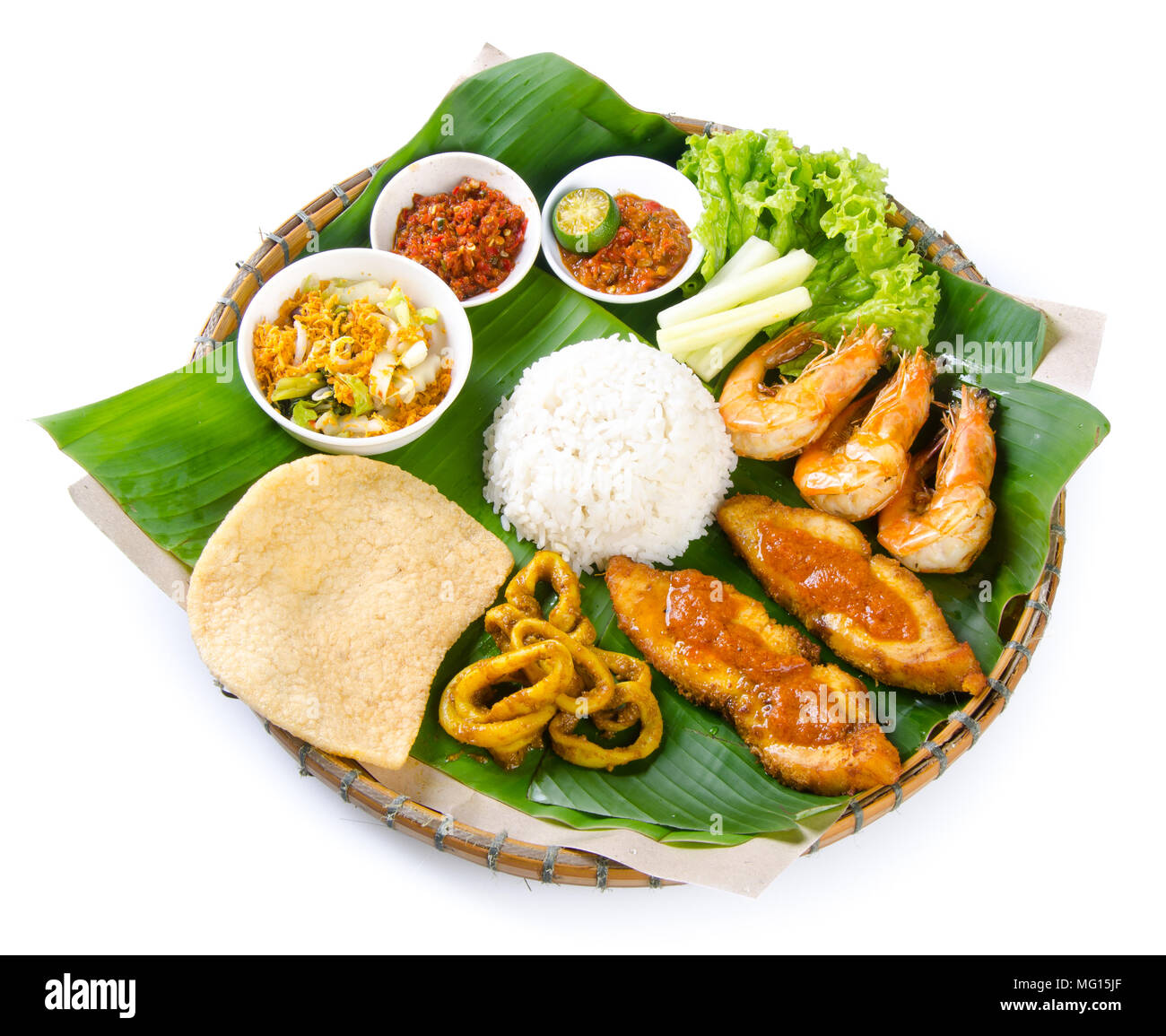 Indonesian traditional food, chicken, fish, vegetables Stock Photo - Alamy