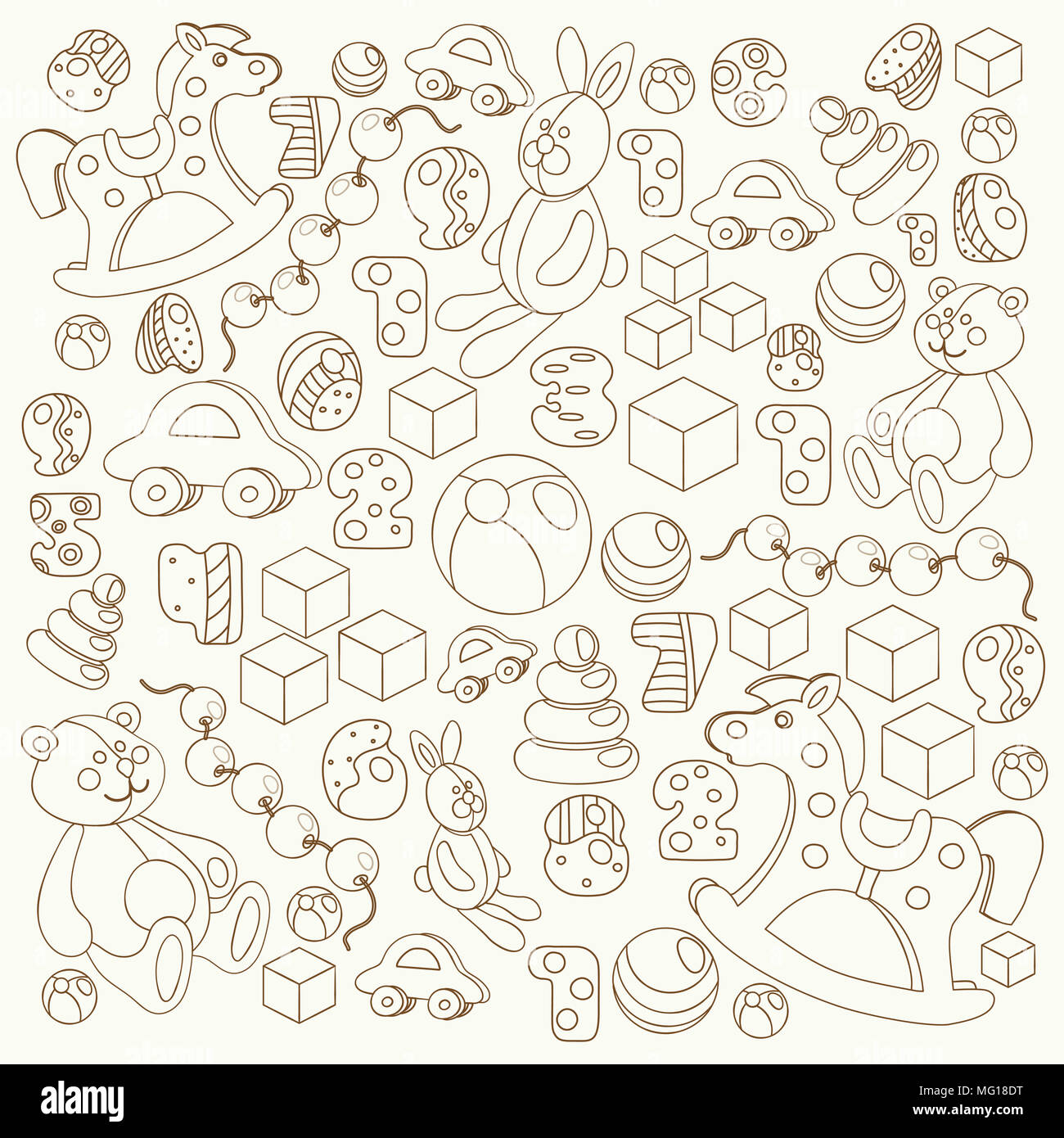 Childrens toys silhouette cartoon style teddy bear, rocking horse ...