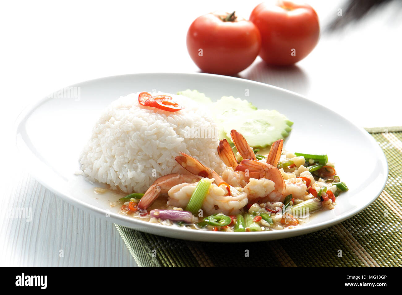 shrimp serve with rice asia food Stock Photo - Alamy