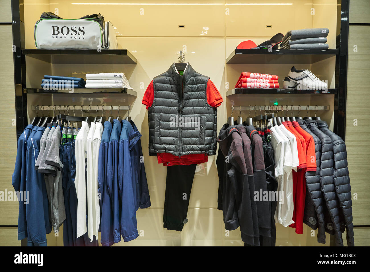 MILAN MALPENSA, ITALY - CIRCA NOVEMBER, 2017: clothing on display at ...